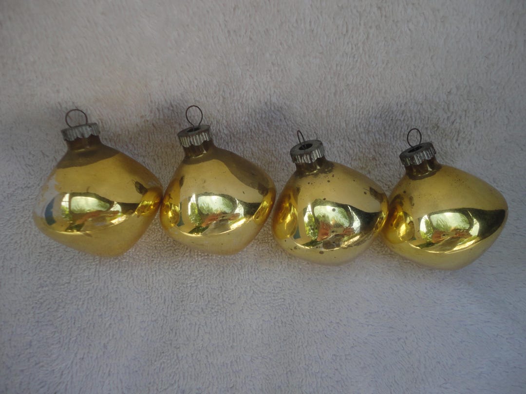 Vintage Shiny Brite Box With Four Mercury Glass Gold Top Christmas ...