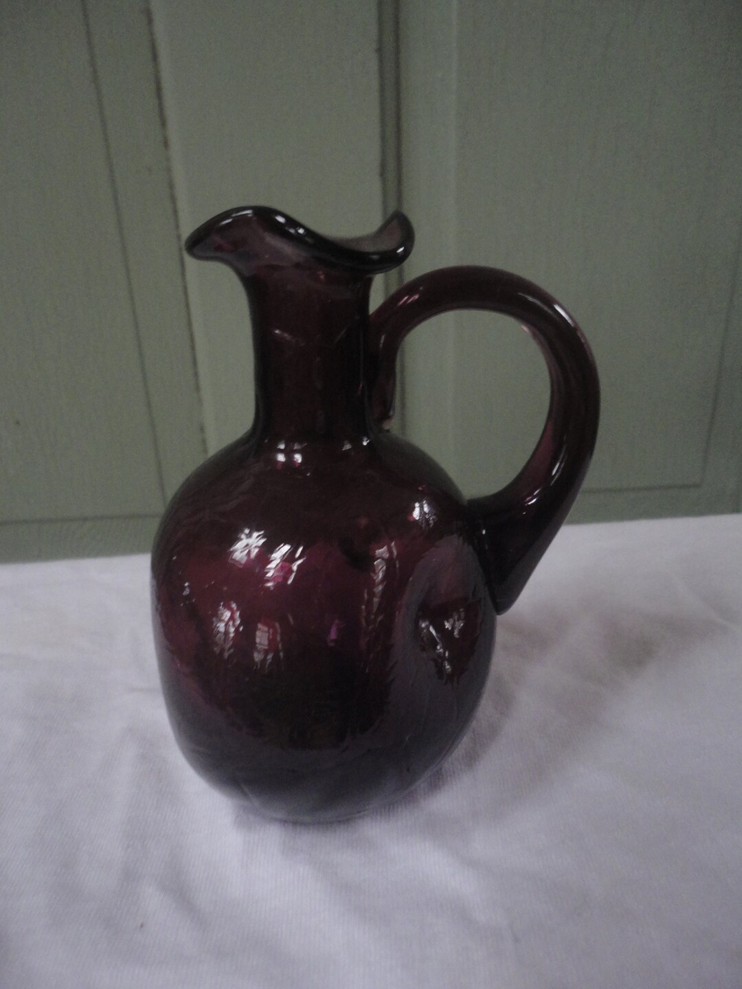 Vintage Hand Blown Amethyst Glass Handle Pitcher, Amethyst Glass ...
