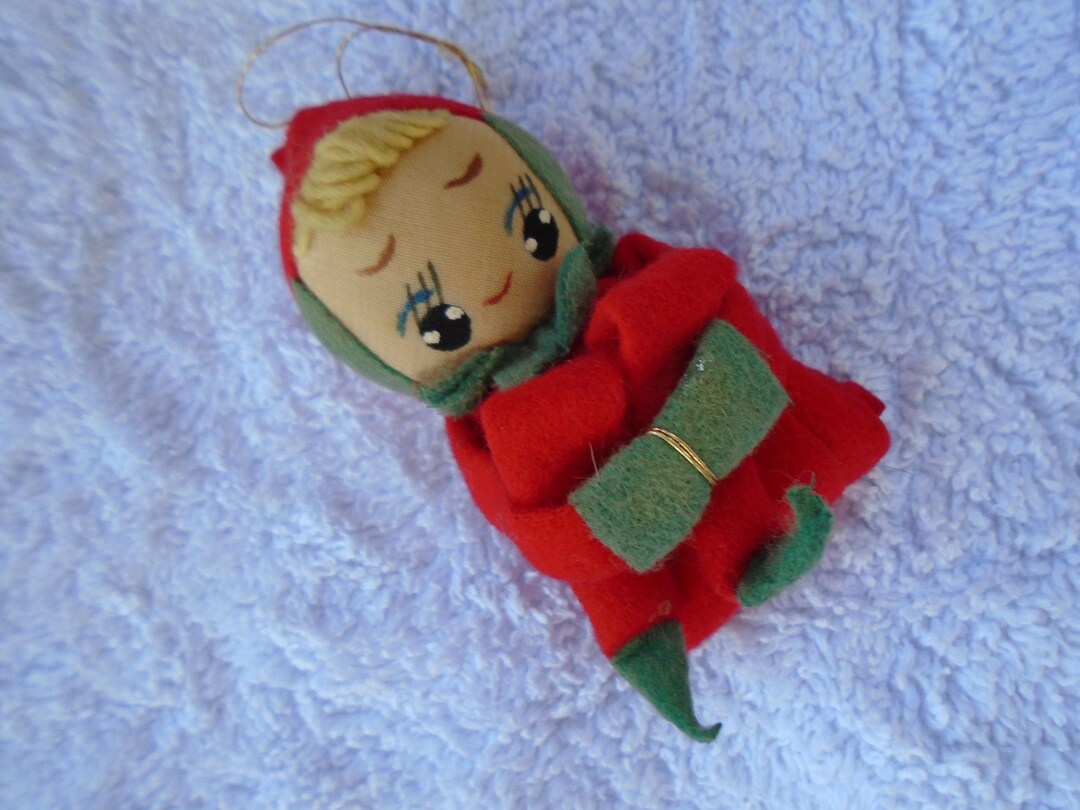 Vintage Red Green Felt Female Knee Hugger Made in Japan, Red Green Felt Posie Lady Pixie Elf ...