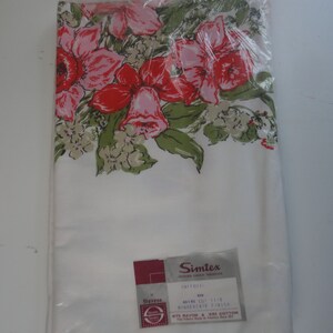 Vintage Red Pink Daffodil Simtex Cotton Rayon Unused Tablecloth ...