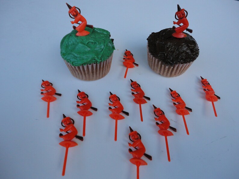 Vintage Halloween Cupcake Toppers/Picks Orange WITCHES Made in | Etsy