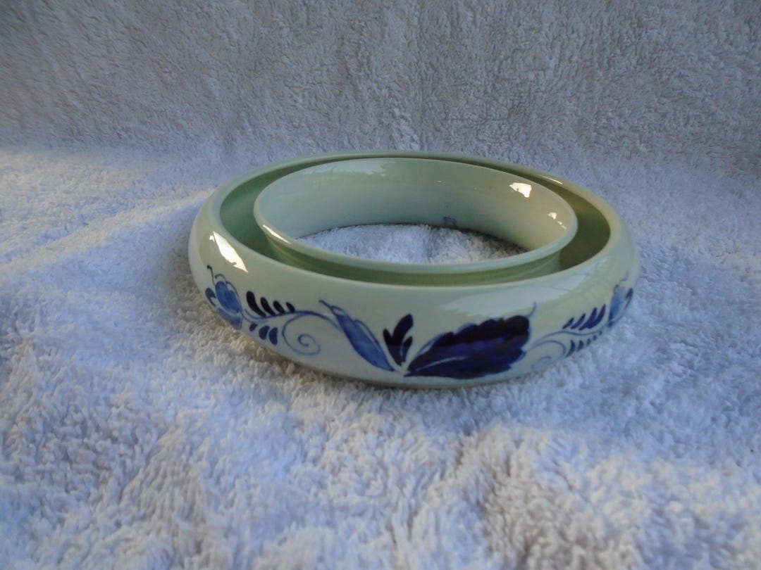 Vintage Delft Blue White Floral Ceramic Floating Flower Ring Made in Holland, Ceramic Posy Ring ...