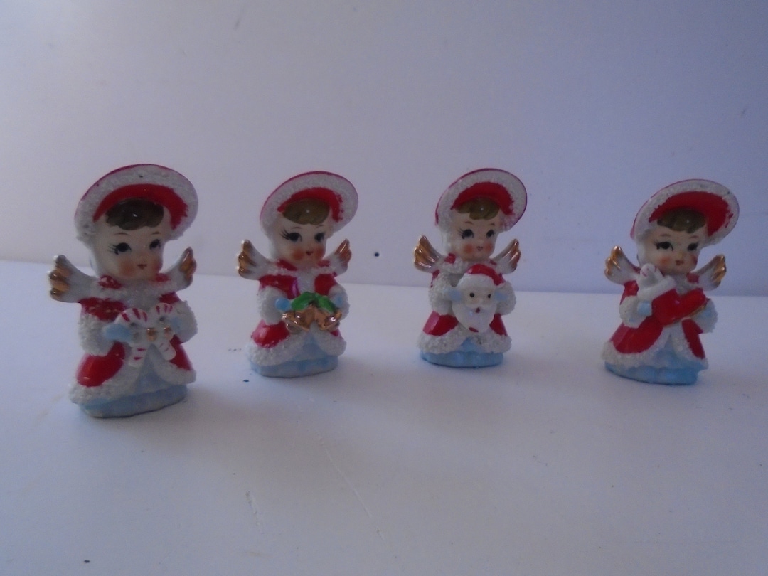 Vintage Miniature Red White Spaghetti Christmas Angels Made Japan ...