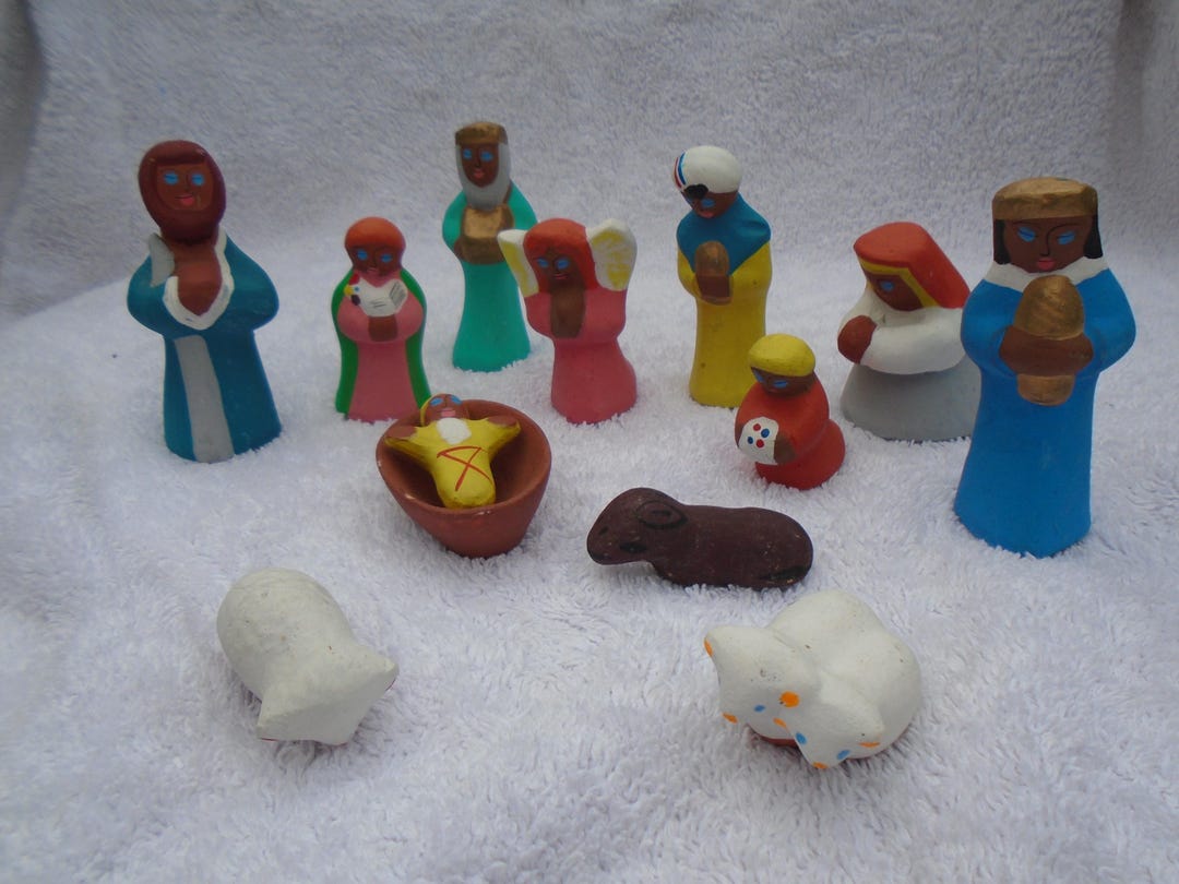 Vintage Tonala Clay Miniature 12 Piece Christmas Nativity Set, Hand ...