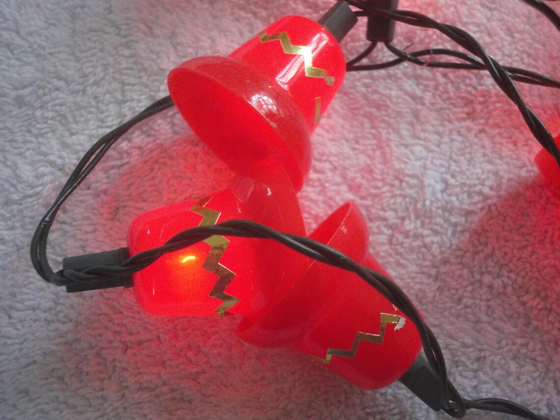 Vintage Red Plastic Electric Bell Christmas Light, Red Bells, Red ...