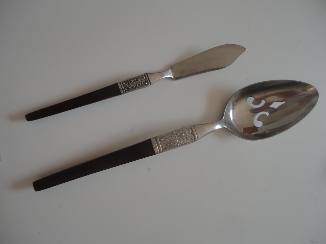 Vintage Stainless Steel Ecko Eterna La Joya Serving Spoon and Spreader, Mid Century Serving ...