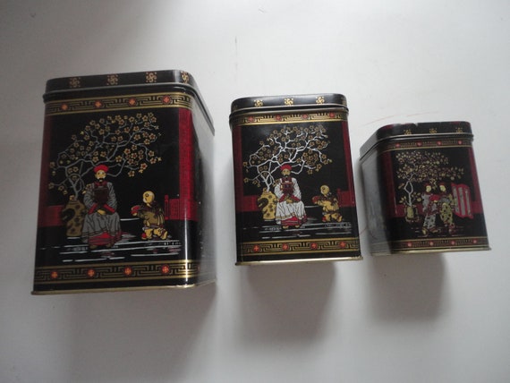 Vintage Asian Inspired Stackable Metal Tins Tins Oriental - Etsy