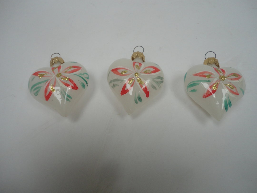 Vintage Trio of Hand Painted Glass Edelweiss Christmas Ornaments Made ...