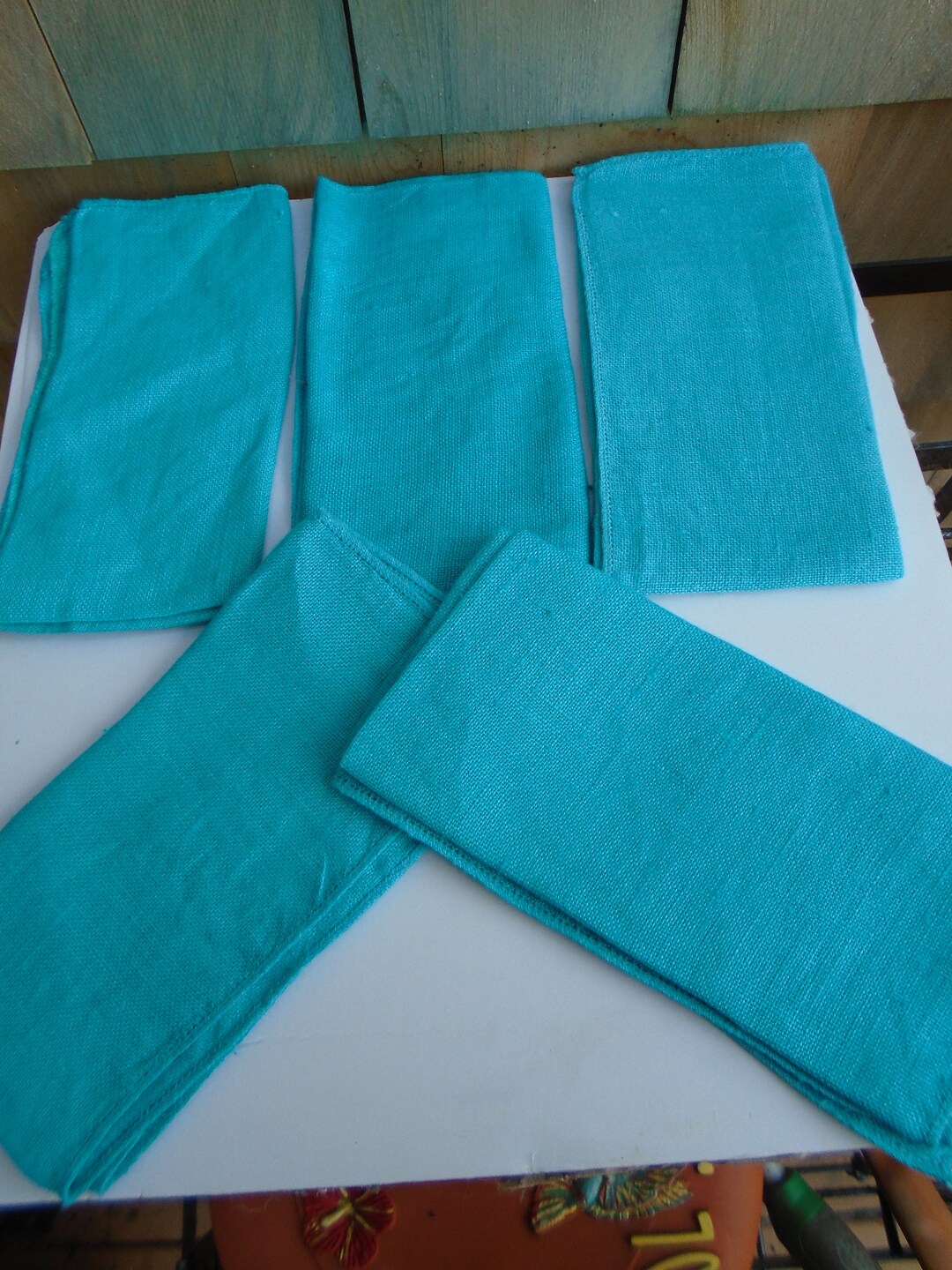 Vintage Set of Five Sky Blue Dinner Linen Napkins, Easter Sky Blue ...