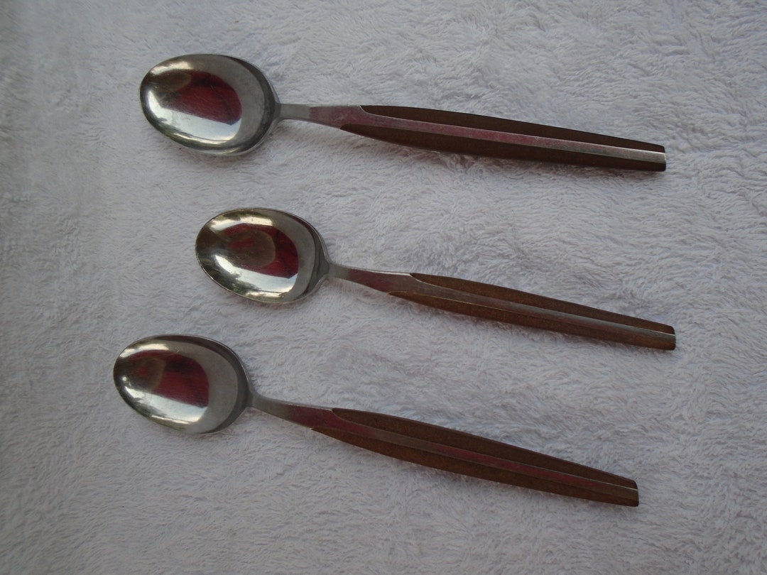 Vintage Stainless Faux Teak Eldan Spoons Made in Japan, Eldan Flatware ...