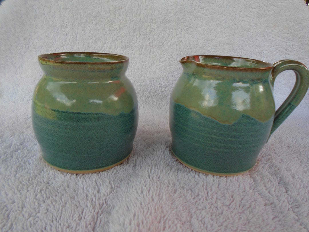 Vintage Blue Green Studio Pottery Sugar Creamer Set by Callicutt ...