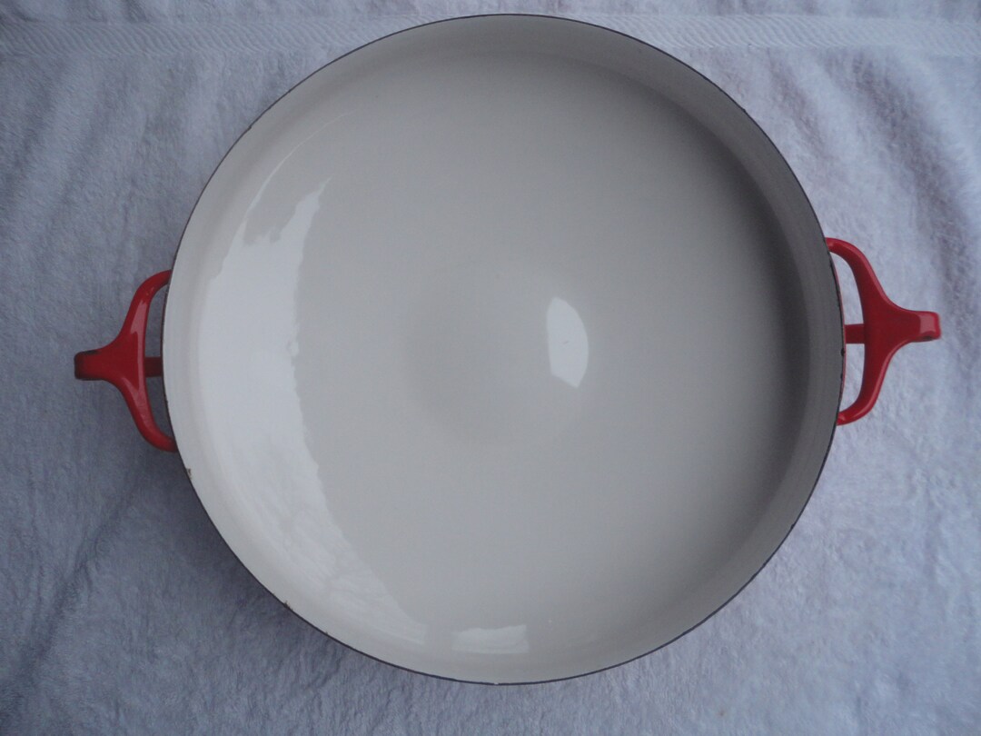 Vintage Dansk Red White Enamelware Large Paella Pan, Dansk Red Enamel ...