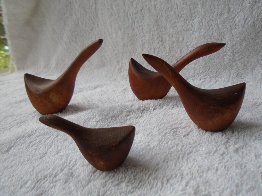 Vintage Teak Wood Carved Swan Family, Unique Wood Carved Swans for ...