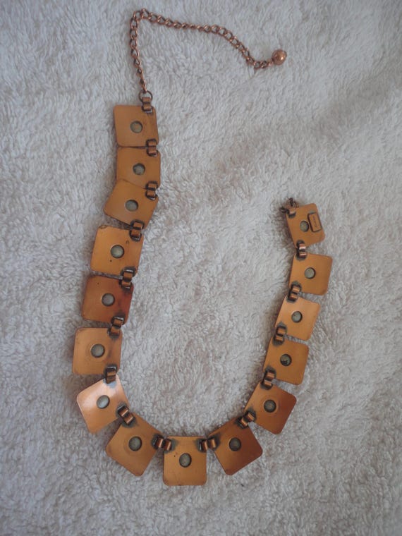 Vintage Matisse Copper Red Black Enamel Hinged Square… - Gem