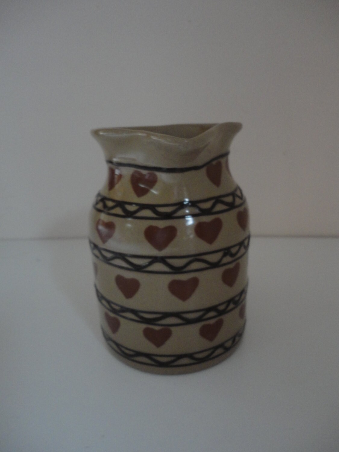 Vintage Tan Brown and Dark Brown Harstone Pitcher with Hearts | Etsy