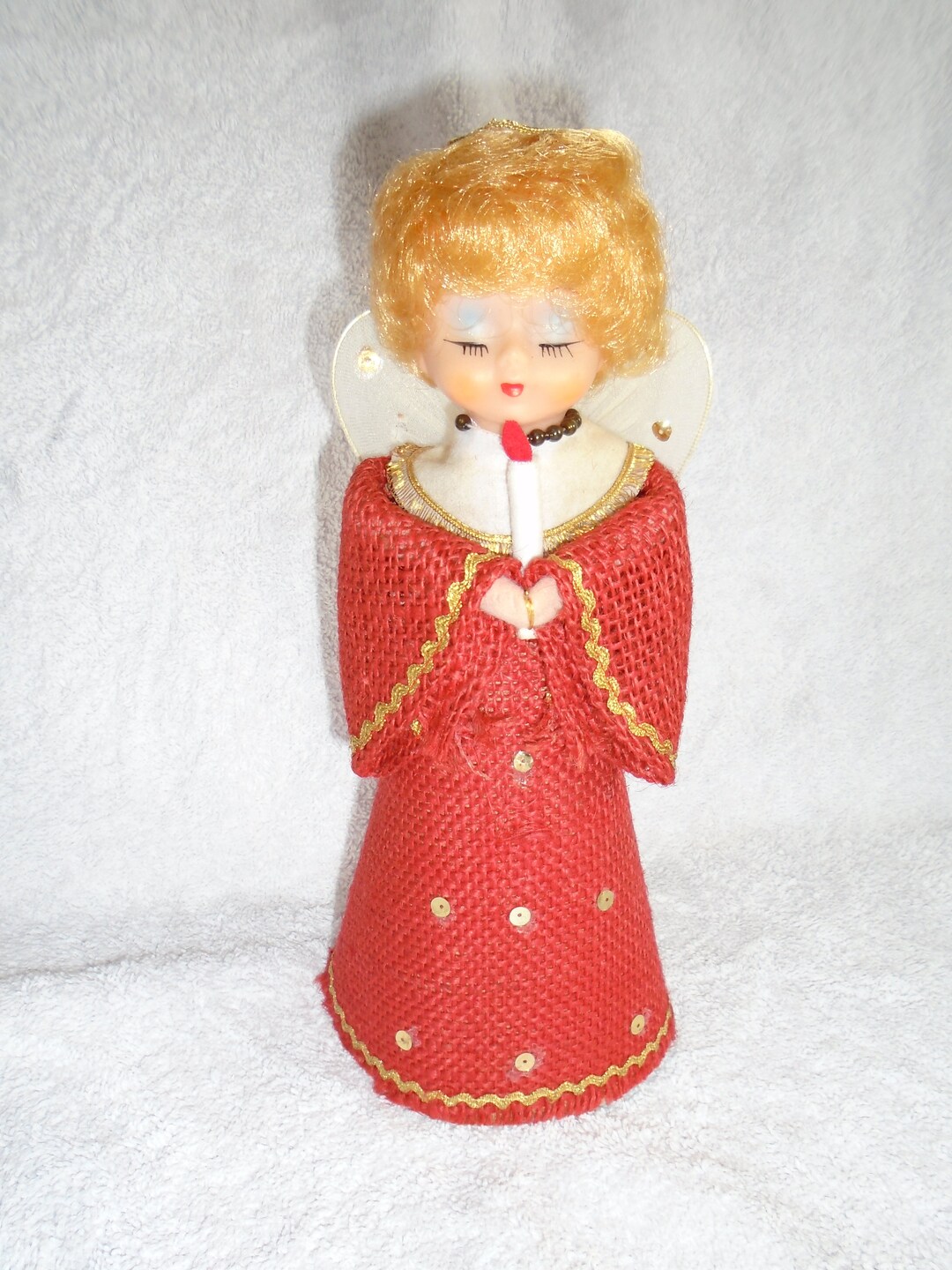 Vintage Red Burlap Christmas Angel Tree Topper, Angel, Red Angel Tree ...