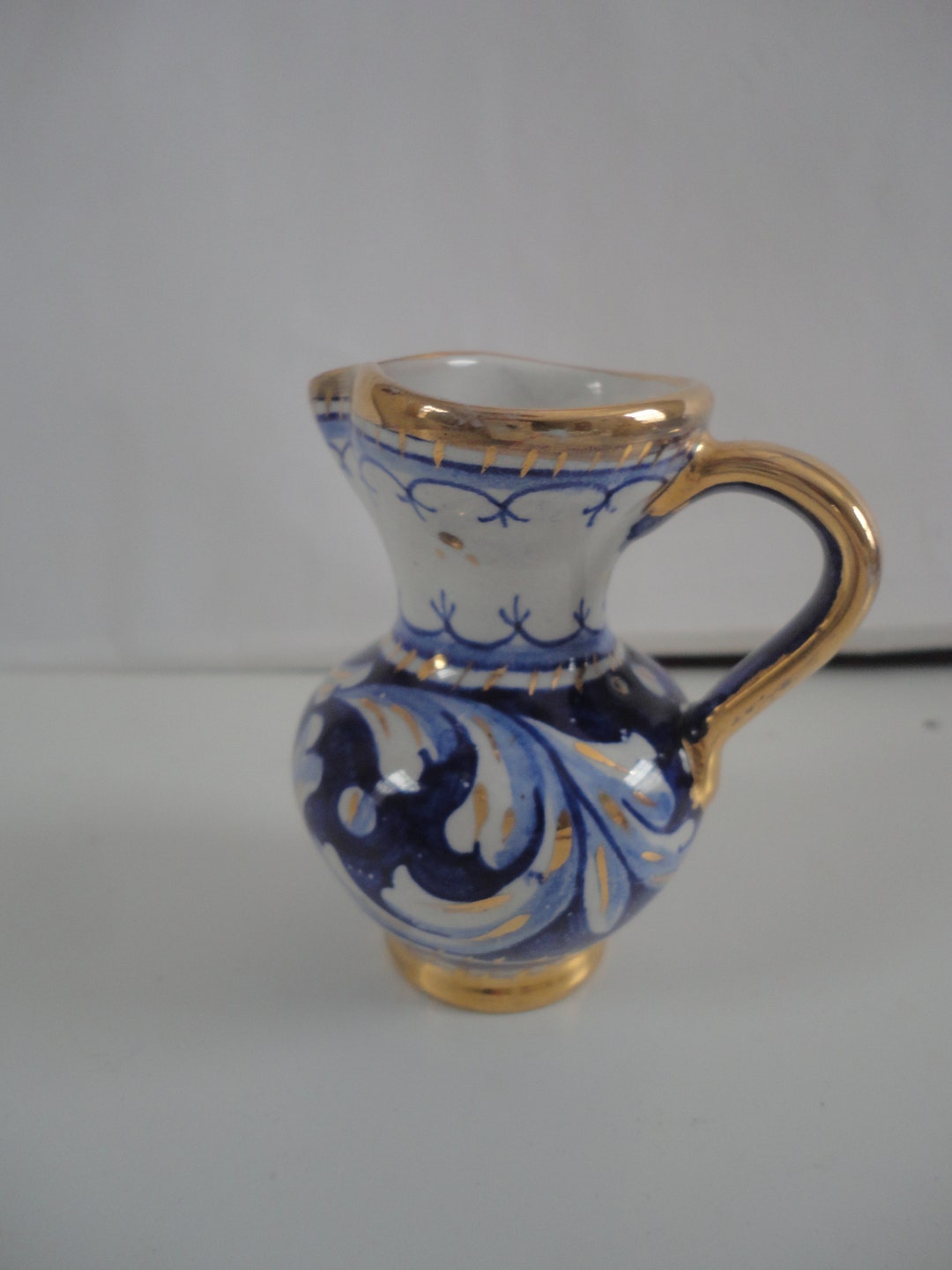 Vintage Blue Gold Ceramic Miniature Pitcher Made in Italy, Miniature ...