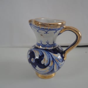 Vintage Blue Gold Ceramic Miniature Pitcher Made in Italy, Miniature ...
