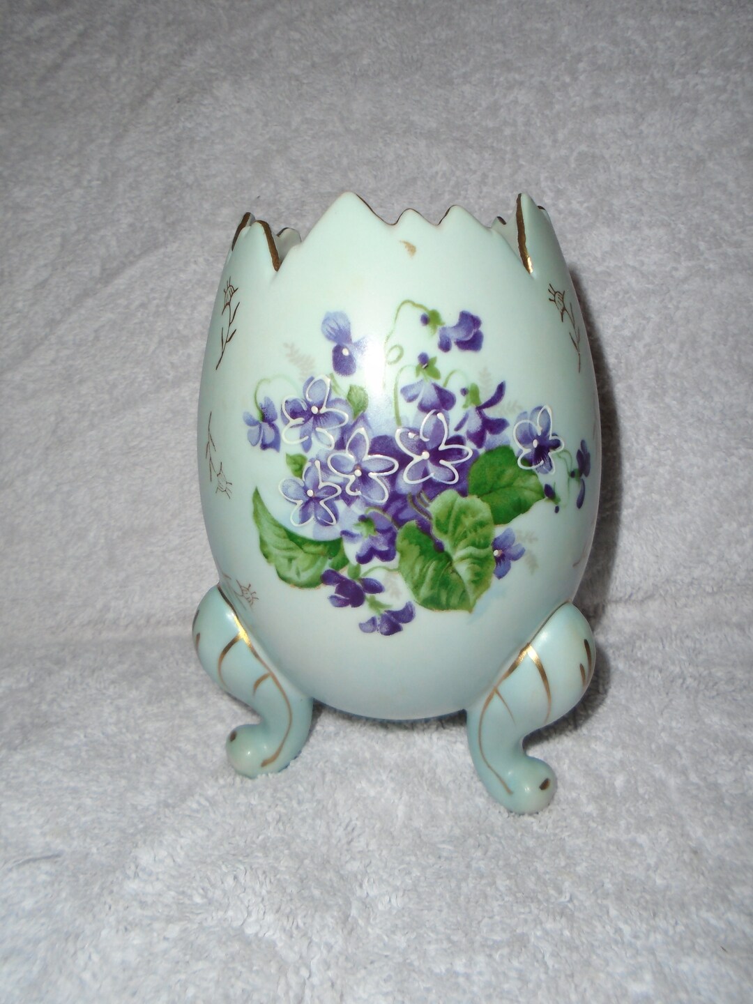 Vintage Ceramic Cracked Egg Hand Painted Purple Violets Easter Egg Vase ...