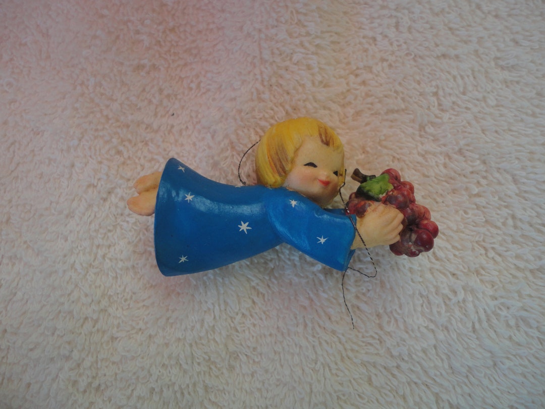 Vintage Blue Ferrandiz Angel With Bright Purple Grapes Made in Italy ...