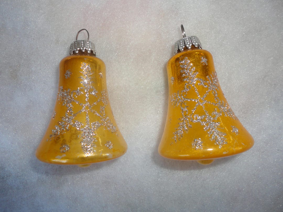 Vintage Pair of Unsilvered Gold Christmas Bells, Unsilvered Christmas ...