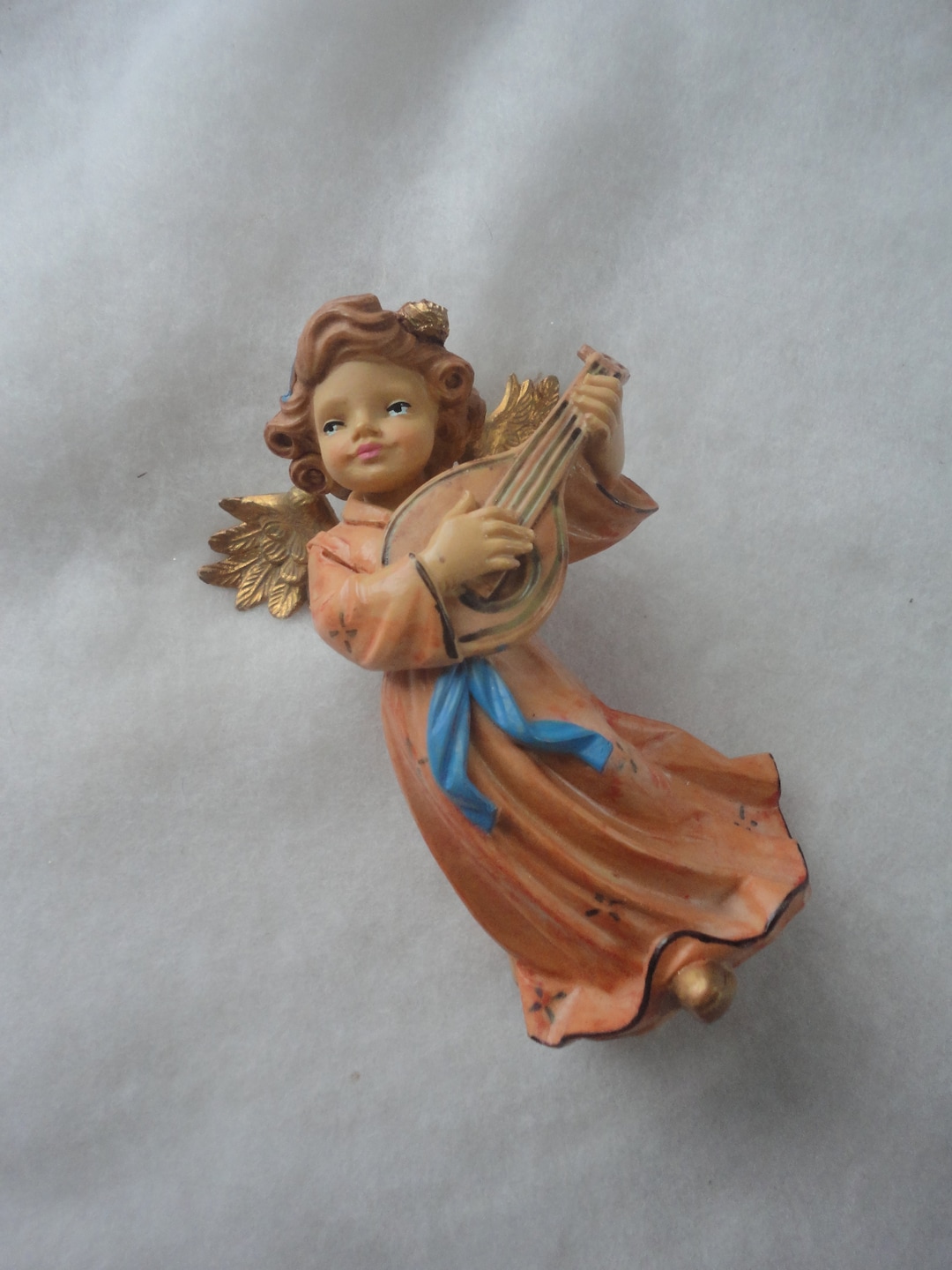 Vintage Hard Plastic Hand Painted Angel Playing Mandolin Made in Italy ...
