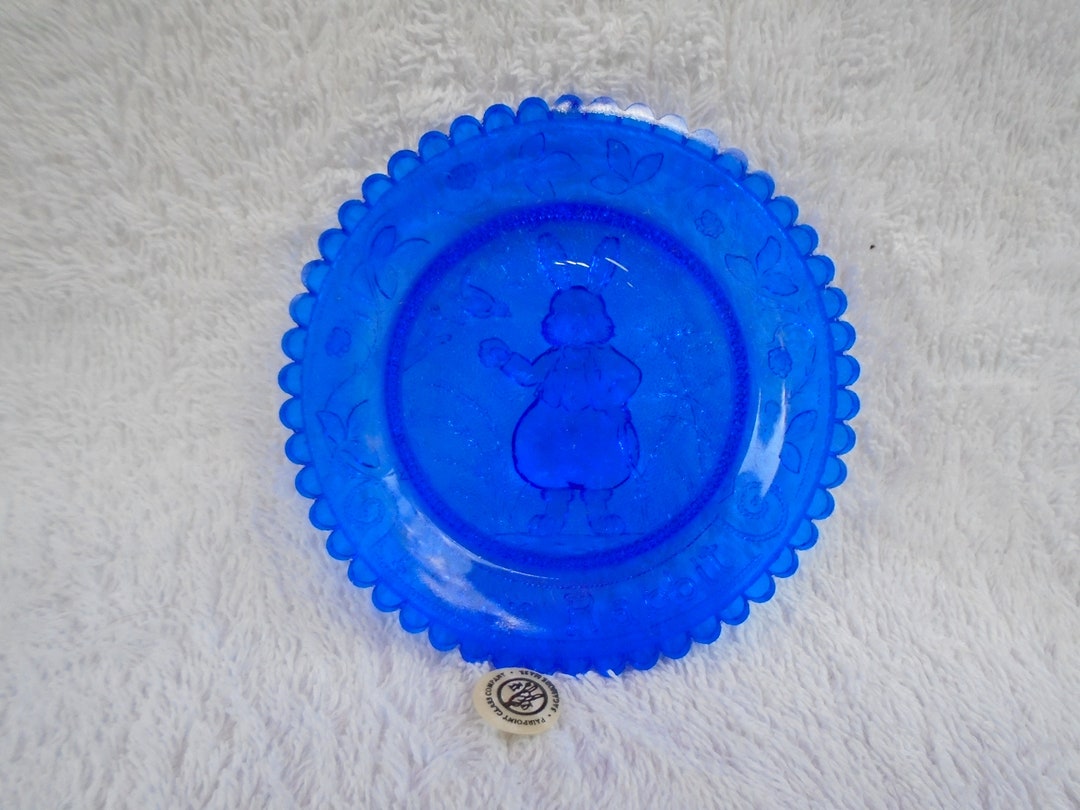 Vintage Unused Blue Glass Peter Rabbit Plate by Thornton Burgess ...