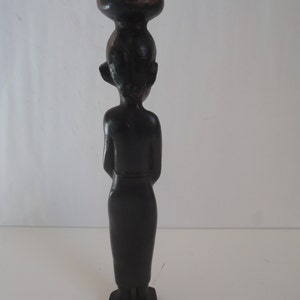 Vintage African Ebony Wood Carving of Woman With Basket on Head, Afri ...