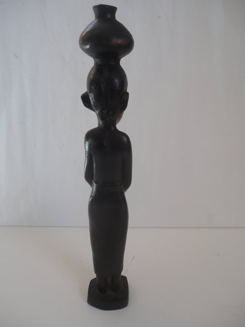 Vintage African Ebony Wood Carving of Woman With Basket on Head, Afri ...