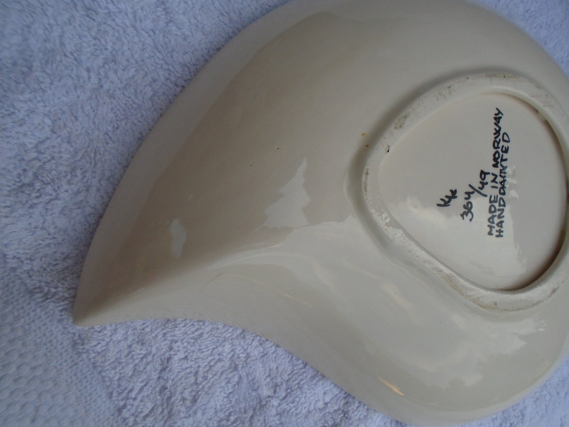 Vintage Ceramic Teardrop Hand Painted Fern Dish Made Norway, KK Ceramic ...