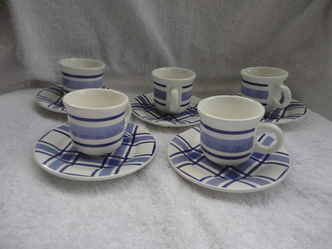 Vintage Lilllian Vernon Blue and White Plaid Demitasse Tea Cups and ...