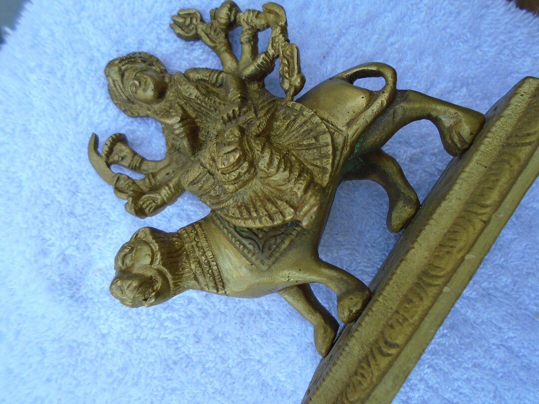 Vintage Solid Brass Durga Goddess Idol on a Cougar, Durga Goddess ...