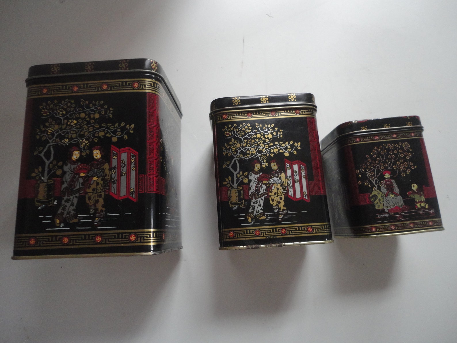 Vintage Asian Inspired Stackable Metal Tins Tins Oriental - Etsy