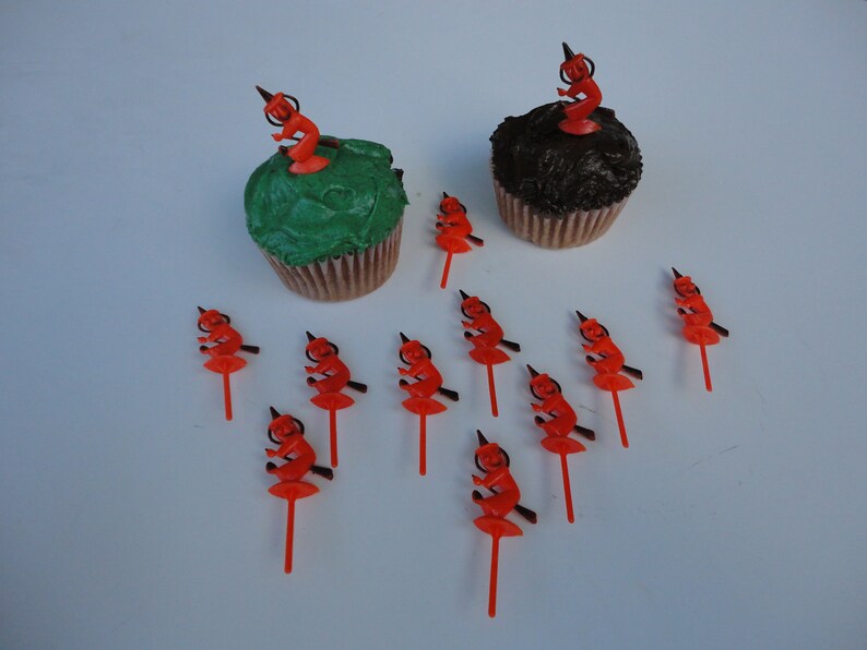 Vintage Halloween Cupcake Toppers/Picks Orange WITCHES Made in | Etsy