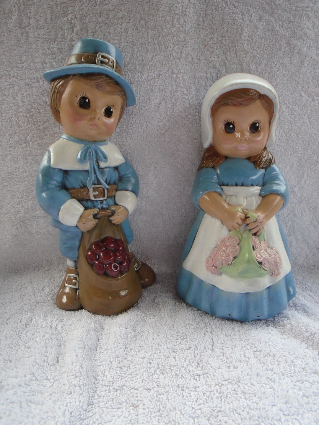 Vintage Hand Painted Ceramic Pilgrim Couple, Thanksgiving Pilgrims ...