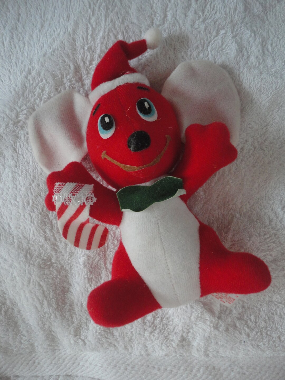 Vintage Stuffed Red White Cotton Felt Fun World Christmas Mouse Made in ...