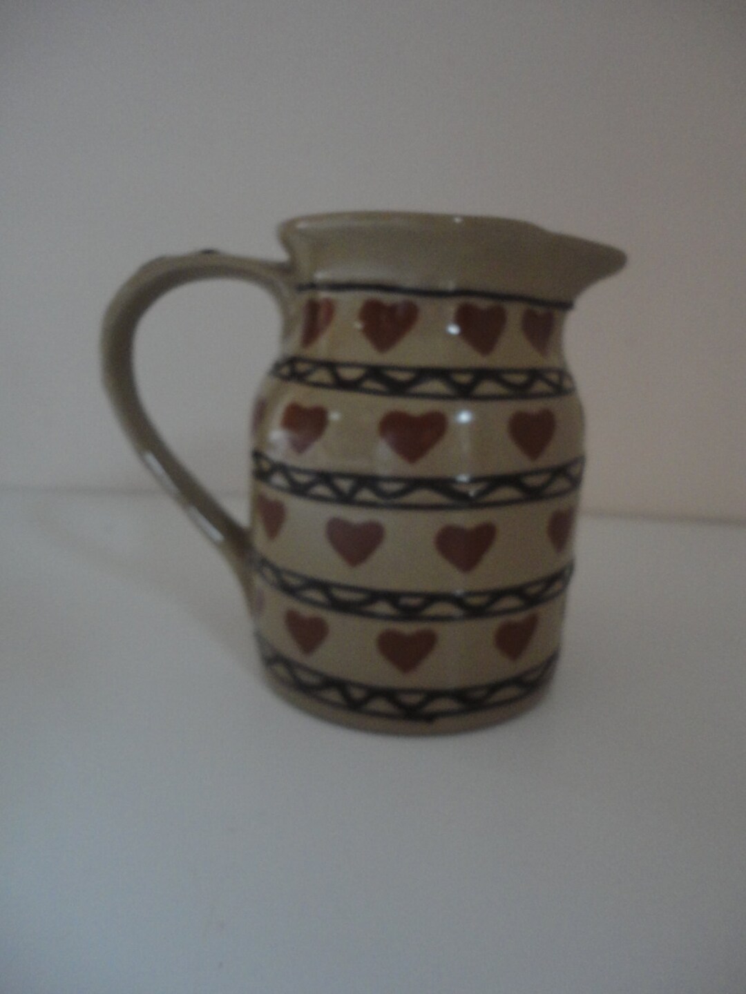 Vintage Tan Brown and Dark Brown Harstone Pitcher With Hearts Made in ...