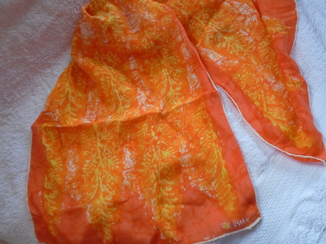 Vintage Vera Ladybug All Silk and Rolled Orange Yellow White Fern Scarf ...