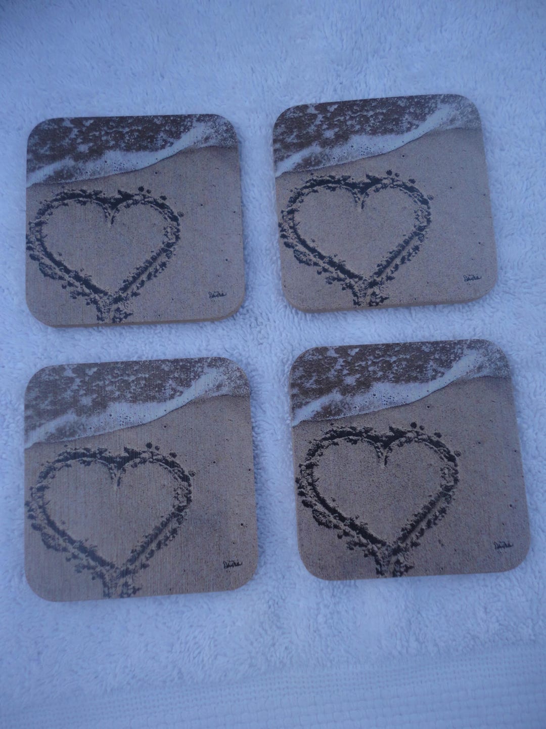 Vintage Set of Four Wooden Beach Scene Heart Water Coasters, Nautical ...