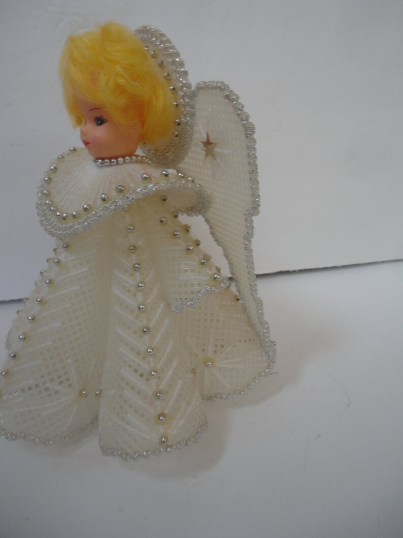 Vintage Handcrafted Plastic Canvas White Silver Angel Tree - Etsy