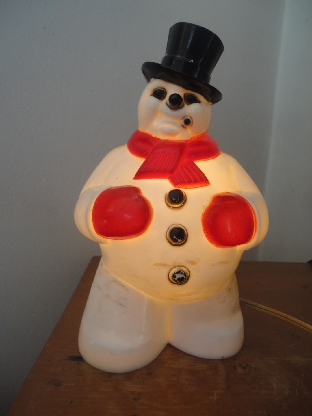 Vintage General Prod Hard Plastic White Red Frosty Snowman Blow Mold ...