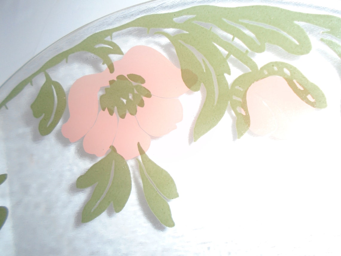 Vinage Large Round Embellished Pink Poppy Glass Tray, Pink Poppy Glass ...