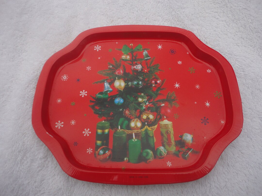 Vintage Miniature Red Metal Christmas Tree With Snow Tray Made in Hong ...