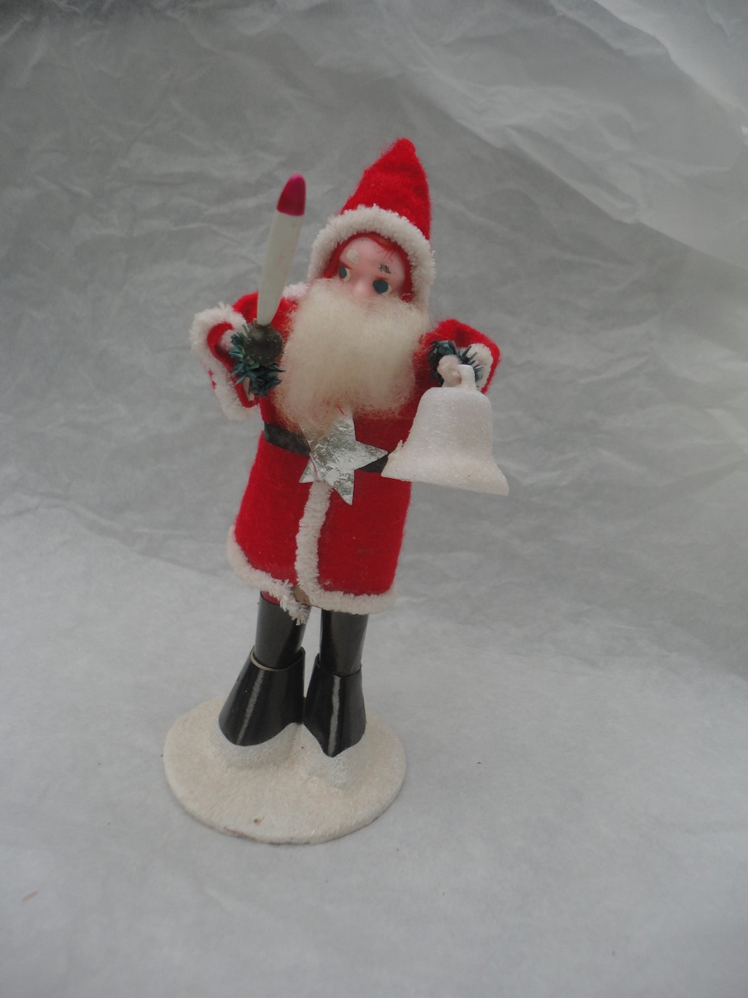 Vintage Felt Chenille Celluloid Santa Figurine Made in Japan, Celluloid ...