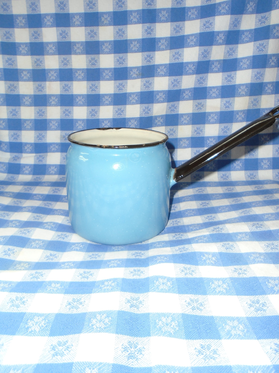Vintage Blue Black White Enamel Butter Warmer, Large Enamel Ladle With ...
