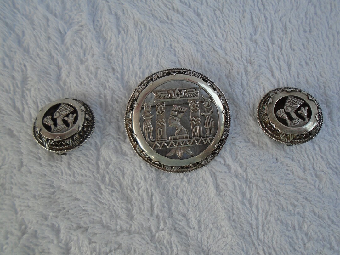 Vintage Arabix Silver Egyptian Revival Goddess Brooch and Clip on ...