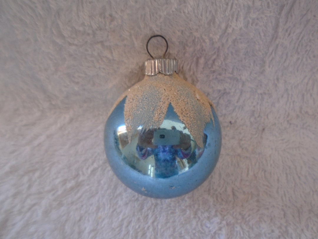 Vintage Blue White Mica Mercury Glass Shiny Brite Snow Cap Christmas ...