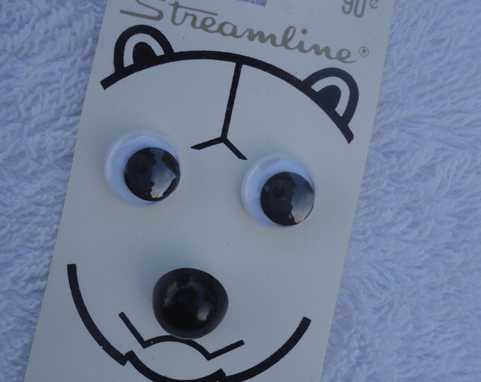 Vintage Unused Black White Plastic Animal Facial Buttons by Streamline ...