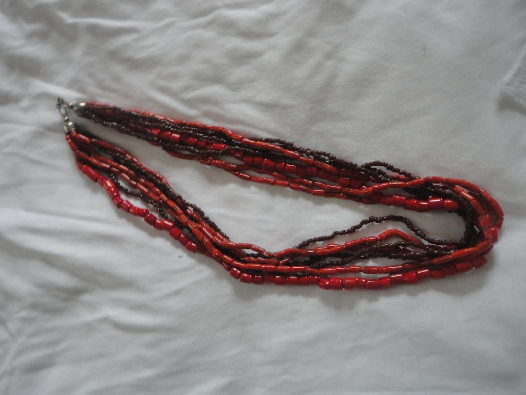 Vintage 7 Strand Brown Red Shell Necklace, Native American Brown Red ...