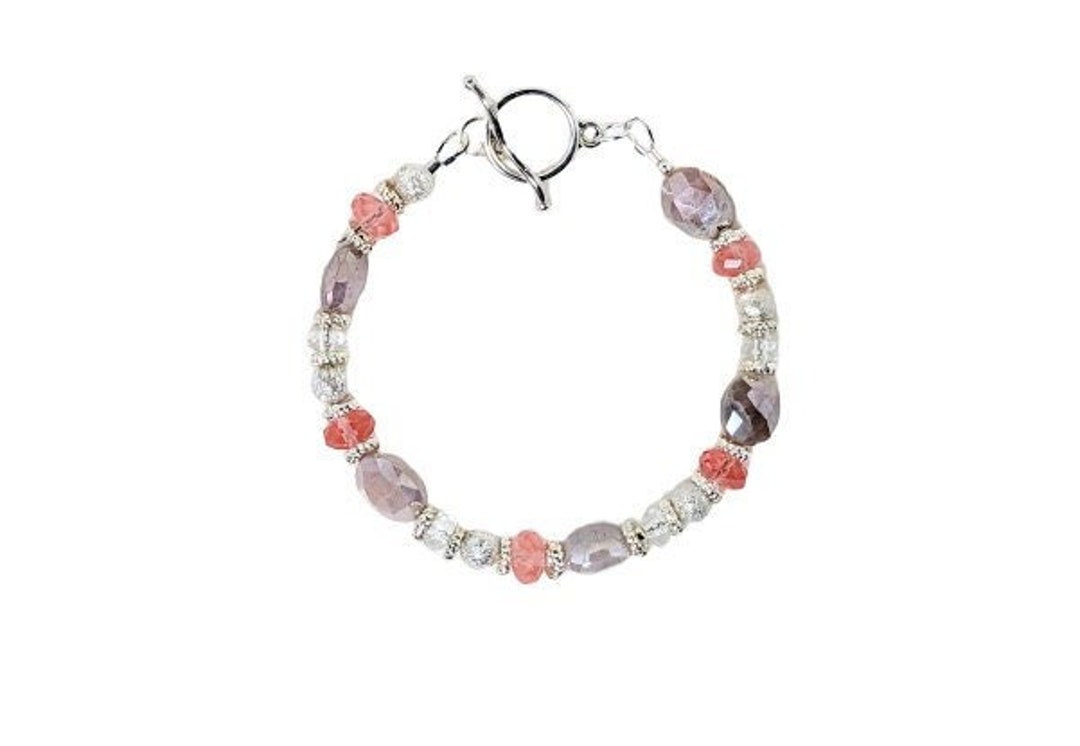 Peach Moonstone, Rose Quarts, Cubic Zirconia, Silver Bracelet - Etsy